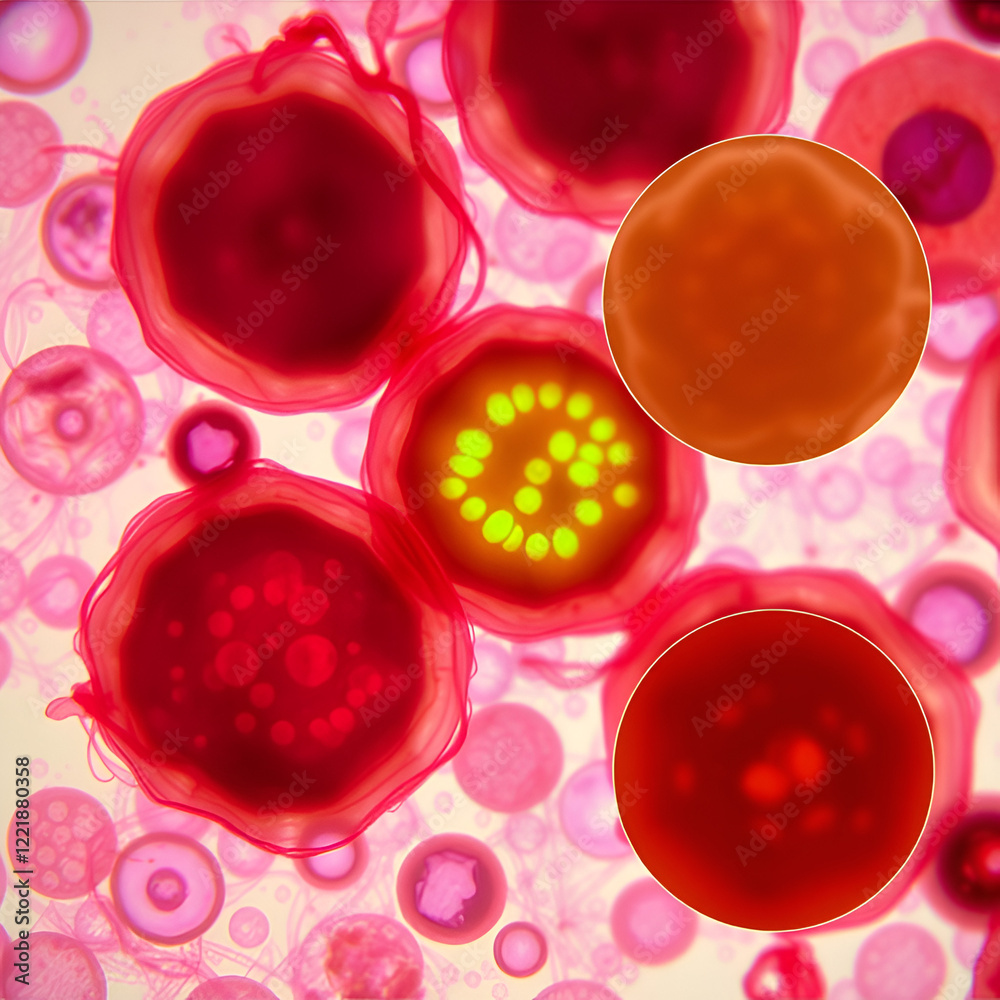 Microscopic view of hepatocytes in liver tissue stained with H E ...