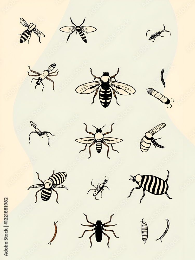 Foto de Stock Arthropods insect mosquito, bee.Earth worm, caterpillar ...