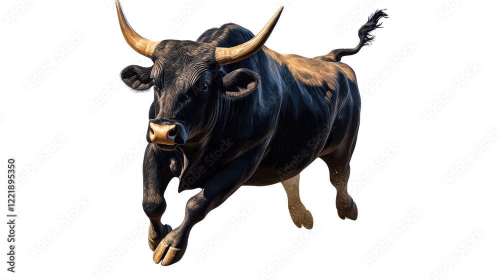 Black Bull Charge: A powerful black bull with formidable horns charges ...