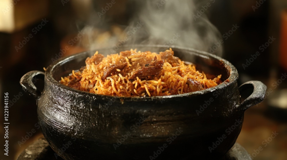 Aromatic Indian Dum Handi Mutton Biryani Cooked in Earthen Pot ...