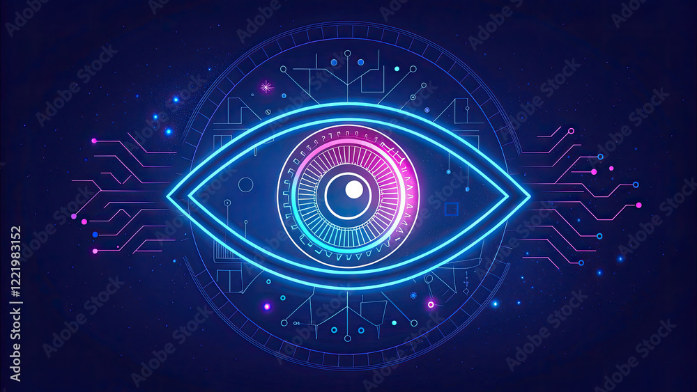 Futuristic Eye Illustration with Circuit Board Design, Glowing Eye with ...