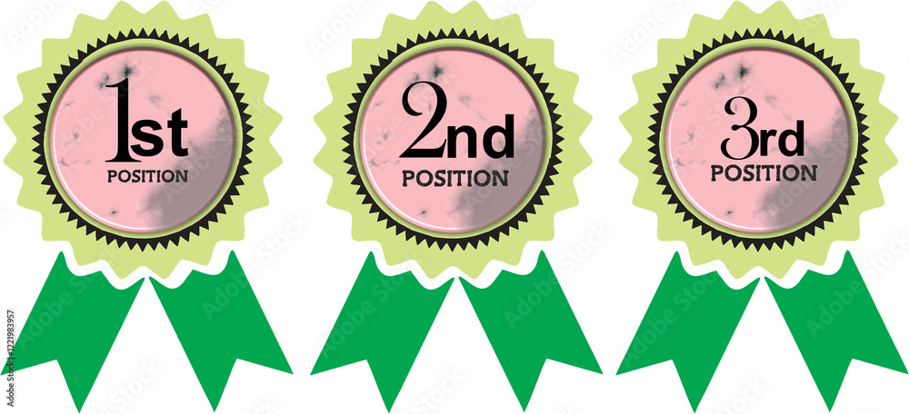 1st, 2nd, 3rd position medal. First, second third award winner badge ...
