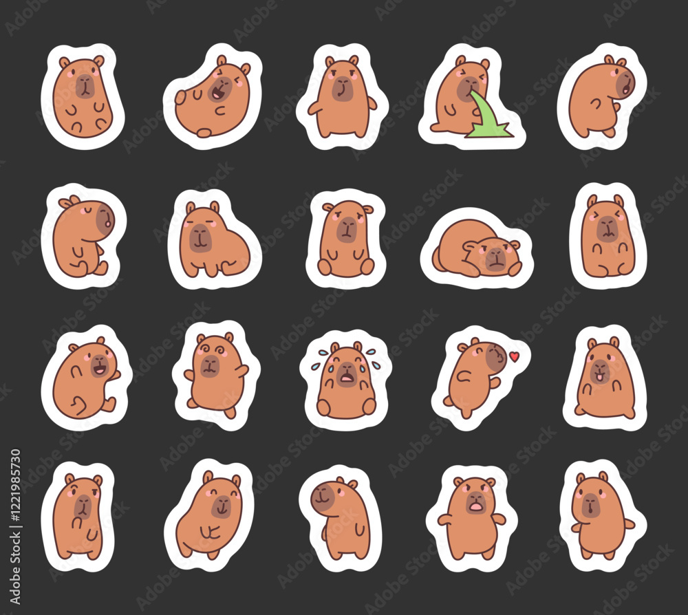 Charming set of capybara illustrations showcasing a variety of emotions ...