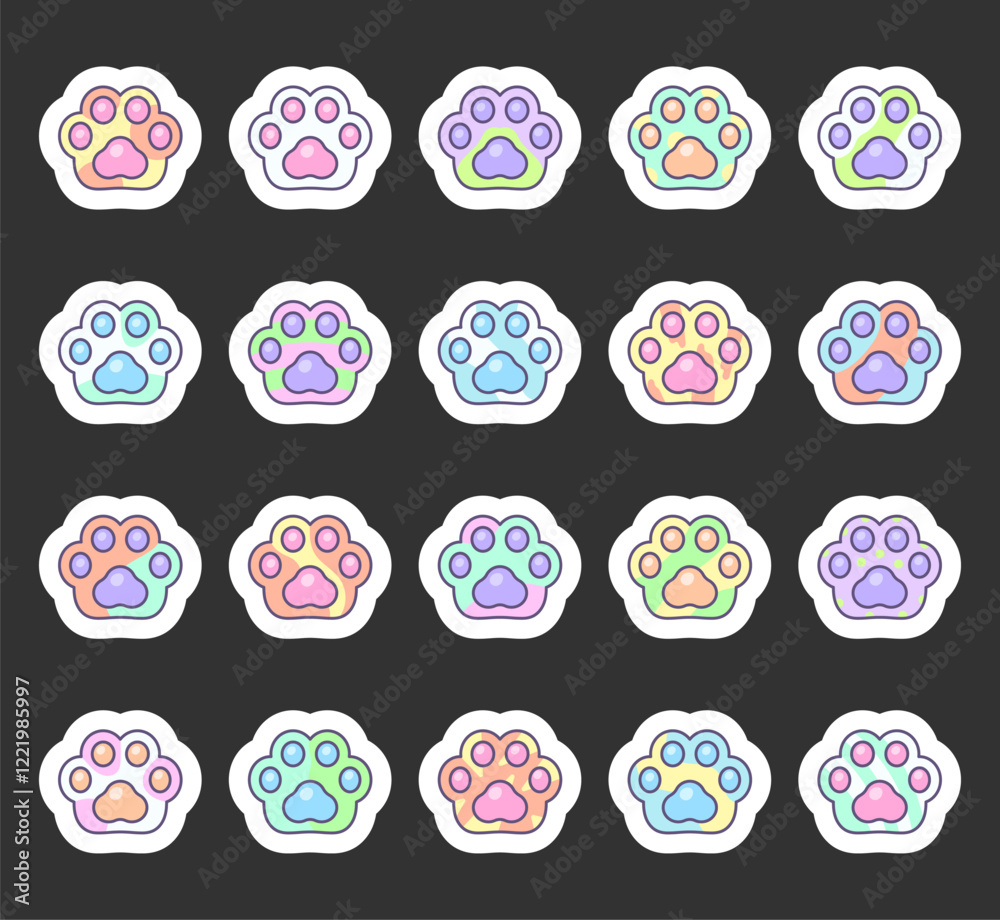 Set of adorable taba paw animal prints with unique different details ...