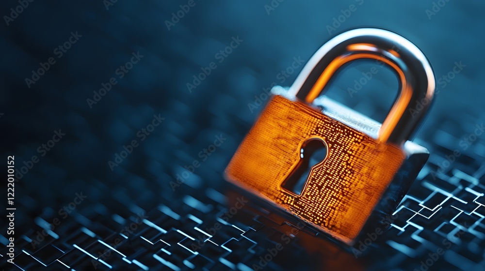Advanced network encryption glowing secure data flow 3D of a padlock as ...