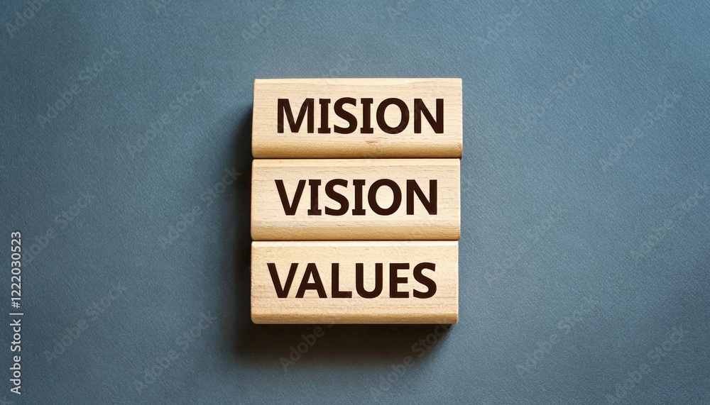 Mission Vision Values Symbols on Wooden Blocks for Corporate Strategy ...