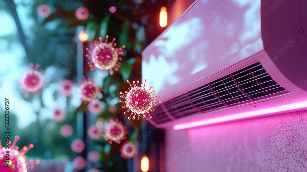 Fungi germ epidemic concept. A contaminated air conditioning unit ...