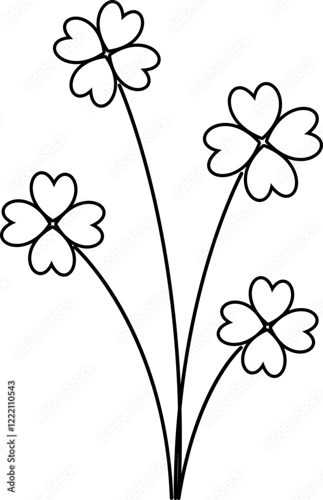 four-leaf clover outline. shamrock linear. A cluster of lucky clovers ...
