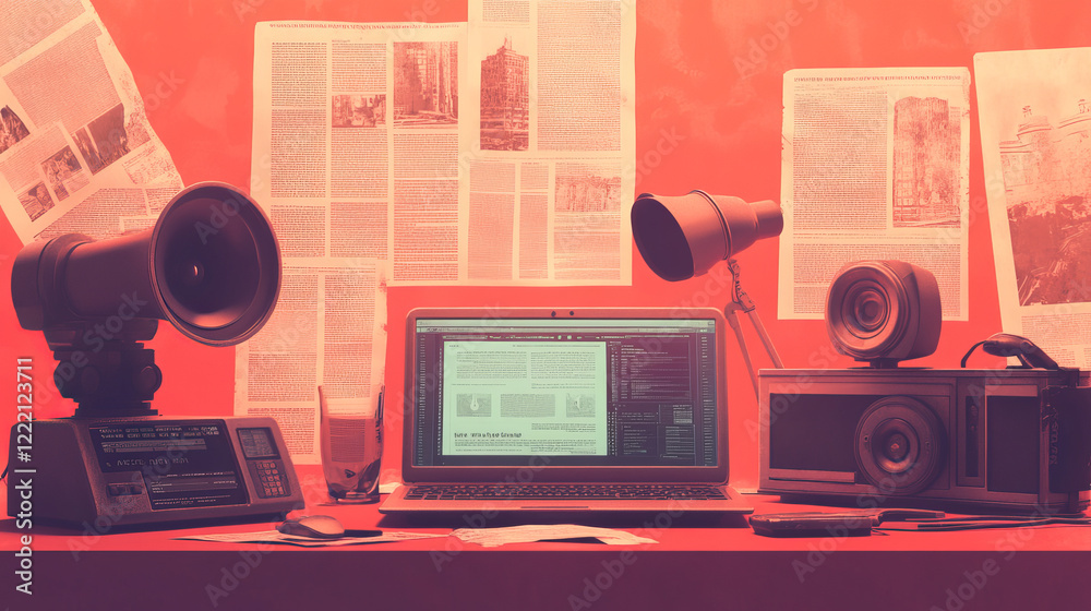 Press release banner. Concept of online news, digital media service ...