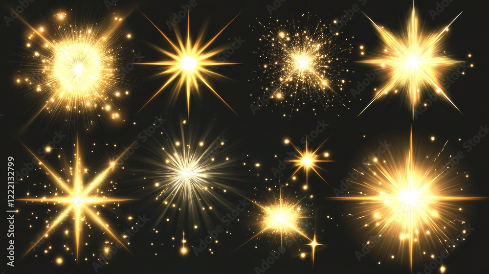 Light effects of glow, shine rays, sun beams. Abstract burst effect ...