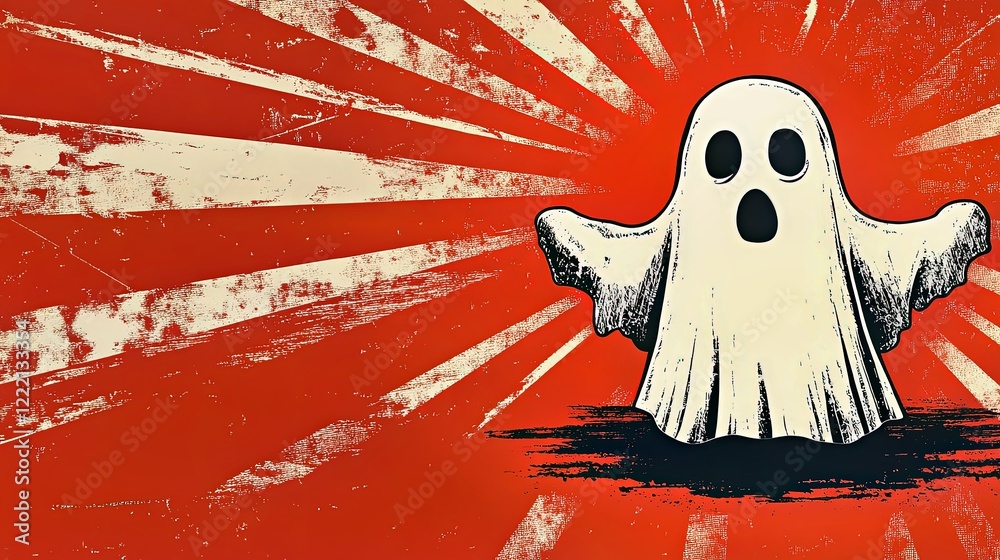 Illustration Stock Cartoon ghost in a festive Halloween setting. A ...