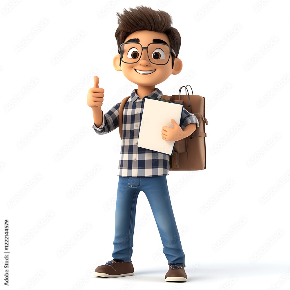 Happy Student Cartoon: A cheerful cartoon boy student with glasses ...