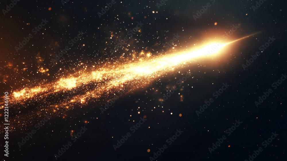 Gold star with curve trail line on dark transparent background ...