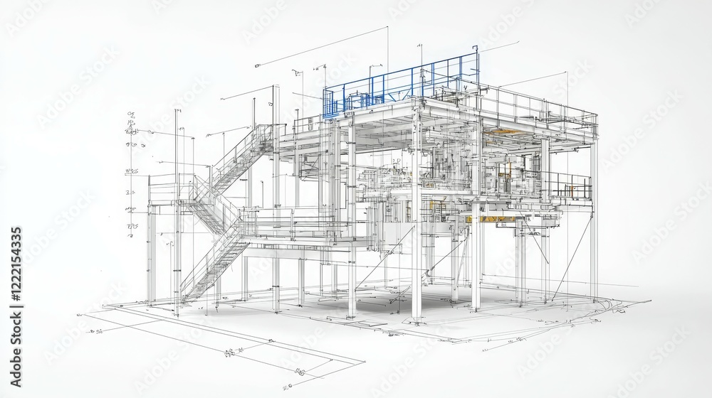 Technical drawing of an industrial structure with detailed measurements ...