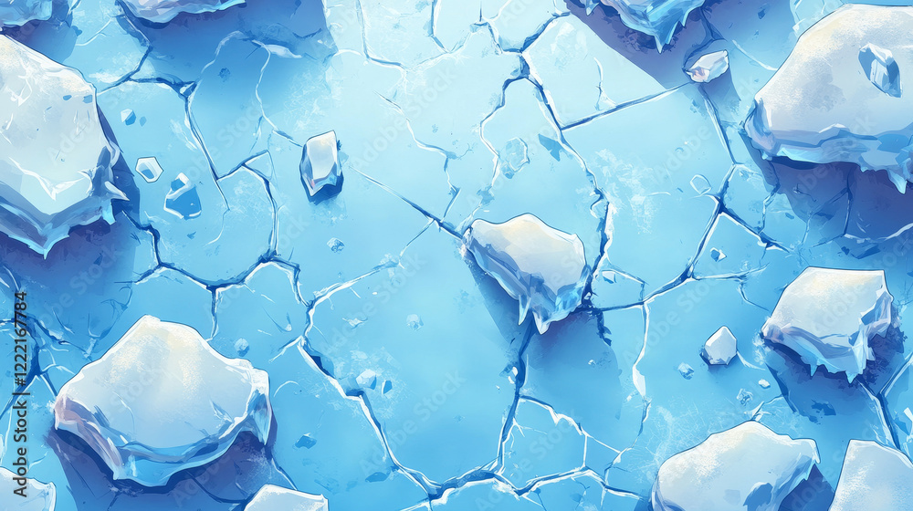 Vector cartoon crack ice game seamless background texture set. Winter ...