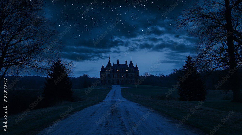 Magic fantasy castle at night vector fairytale background. Fairy tale ...