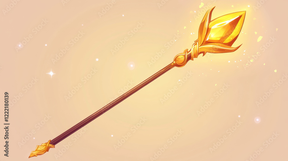 Golden trident staff set isolated on background. Vector cartoon ...