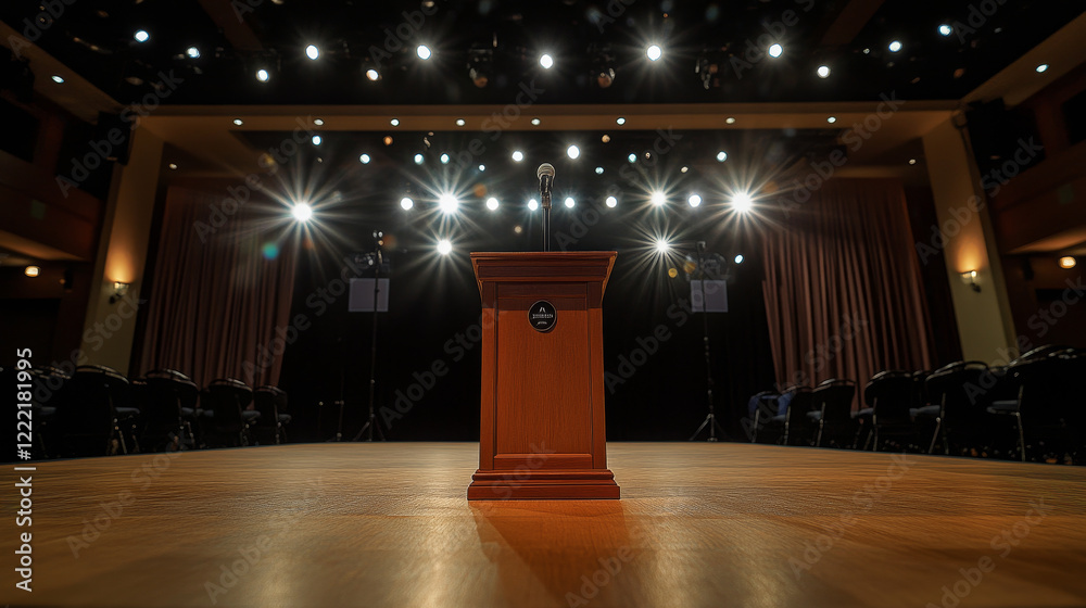 Award nominations cartoon landing page with tribune, microphone ...