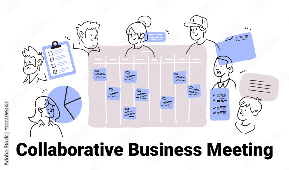Collaborative business meeting concept with people discussing tasks ...