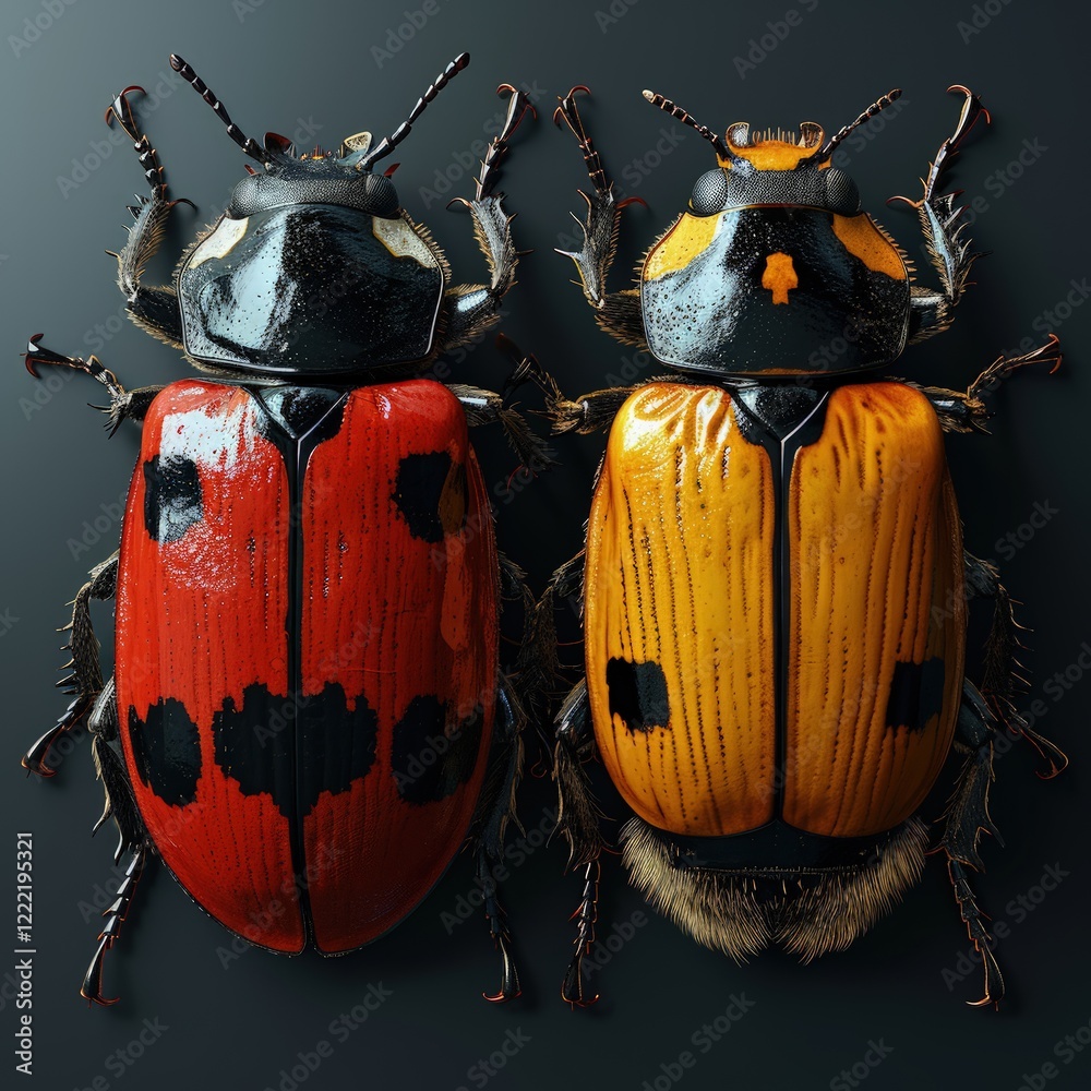 Four Cute Beetles in a 3D Model Pack with Top-Down Perspective Stock ...