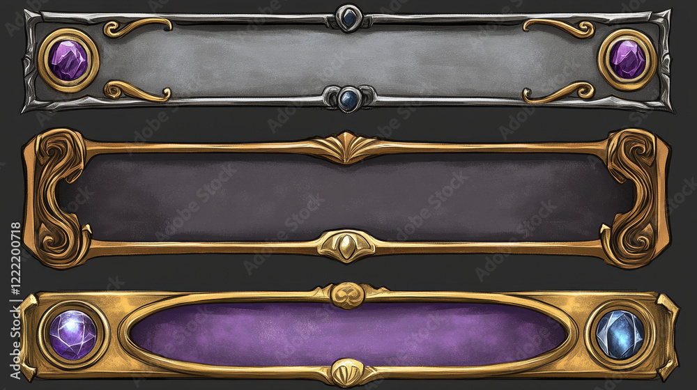 Fantasy gold and silver frames in medieval style for rpg game ui design ...