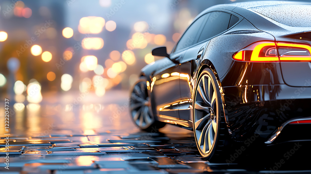 Illuminated electric car docking station at night urban environment ...