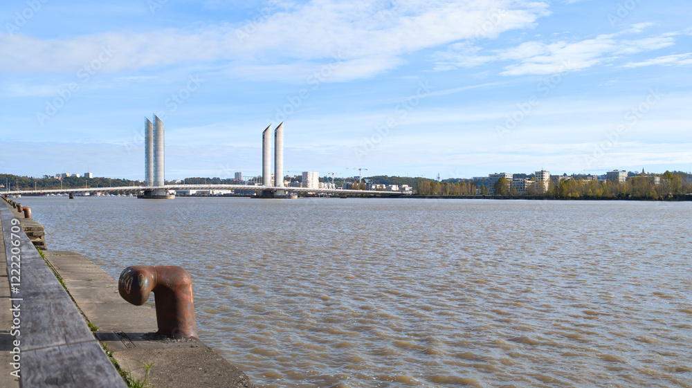 Jacques Chaban Delmas modern bridge in Bordeaux over the Garonne River ...