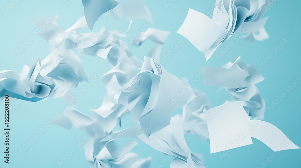 Flying white paper sheets from stack of documents. Vector realistic ...