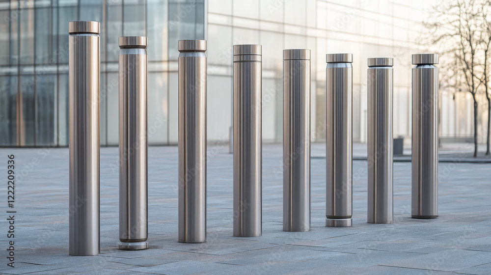 3d metal steel pole. Iron column pipe or post sign vector. Aluminium ...