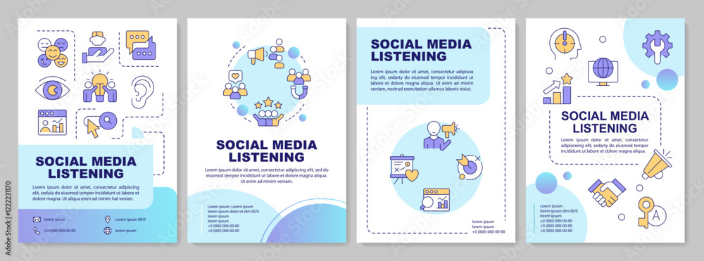 Social listening benefits blue gradient brochure template. Customer ...