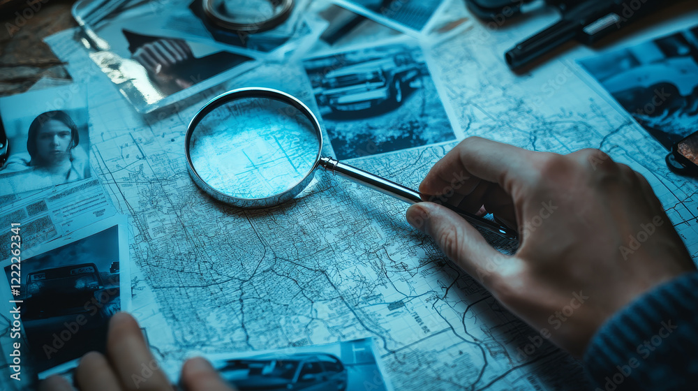 Detective board with evidences of crime. Police investigation plan ...