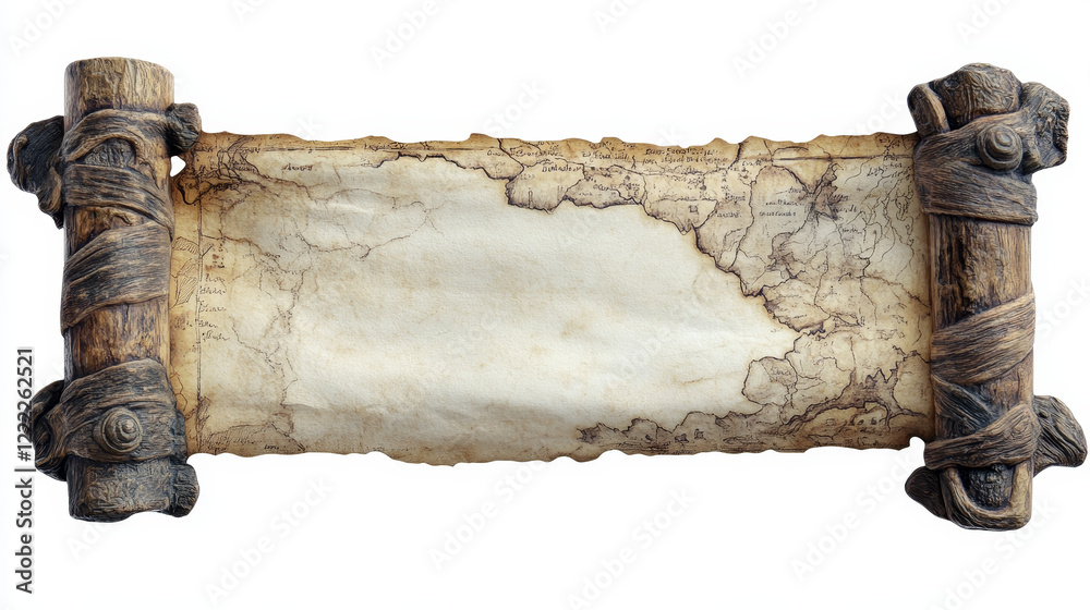 Realistic open parchment scroll isolated on transparent background ...