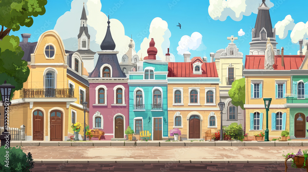 Urban street landscape 18th century with residential, government and ...