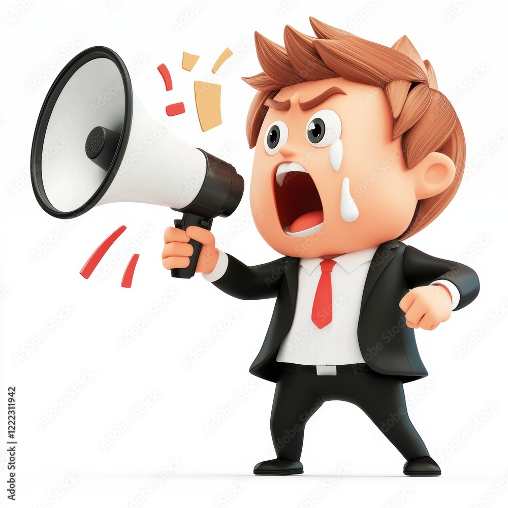 Protest demonstration by animated character with megaphone studio ...