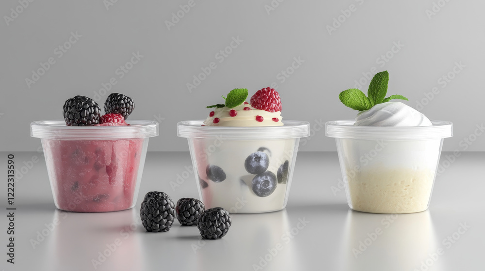 Yogurt cup mockups set isolated on transparent background. Vector ...