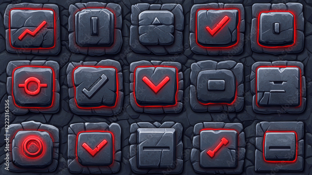 Game buttons animation set. Vector cartoon illustration of red frames ...