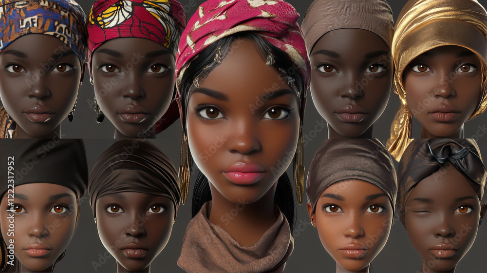 African girl face construction set isolated on white background. Vector ...