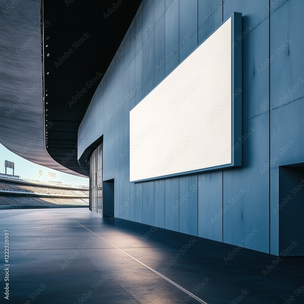 Outdoor blank poster on a sports stadium wall. Billboard mock up. White ...