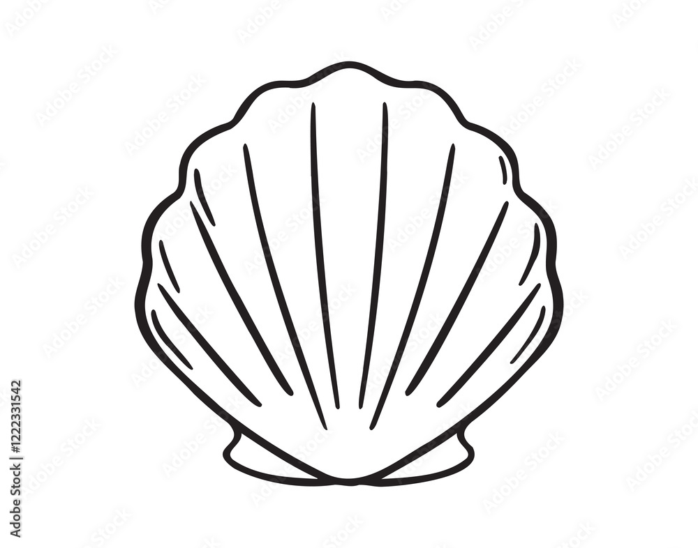 Seashell top view doodle hand drawn icon. Outline drawing Seashell top ...
