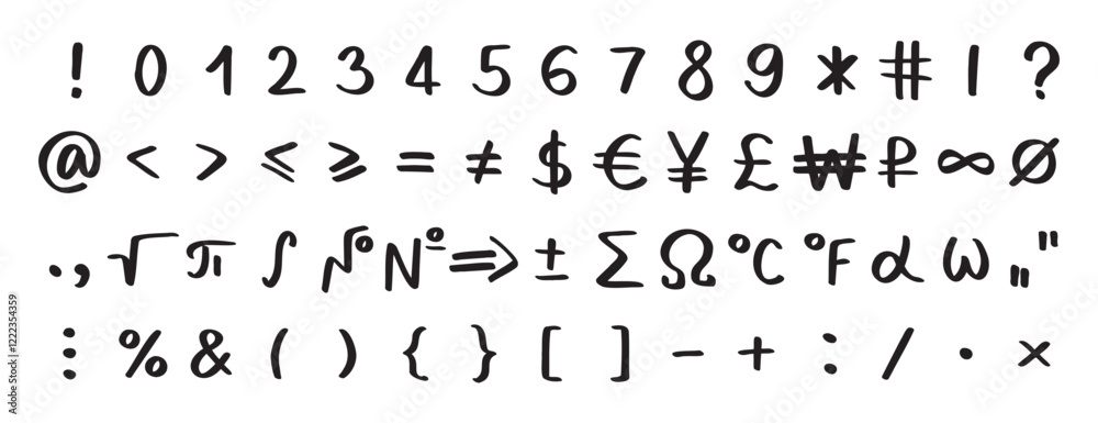 Scribble black special math symbols, numbers and signs. Symbols are ...