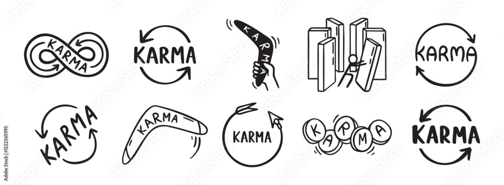 Karma arrows and karma concept doodle hand drawn icon social media ...