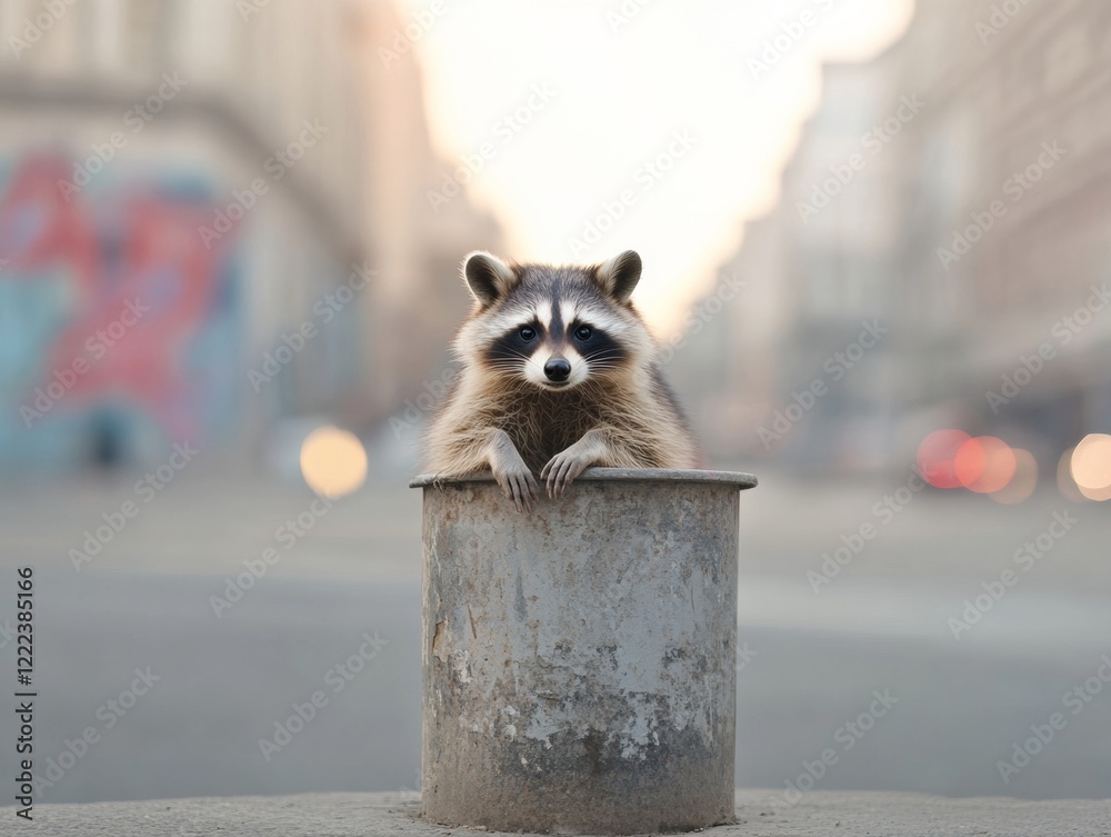 Urban Wildlife Adaptation Raccoon in Graffiti Alleyway Textured ...