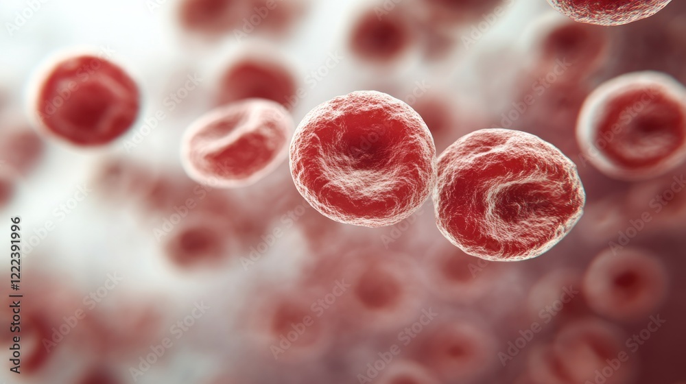 Red blood cells circulate in a blood vessel, transporting oxygen to ...
