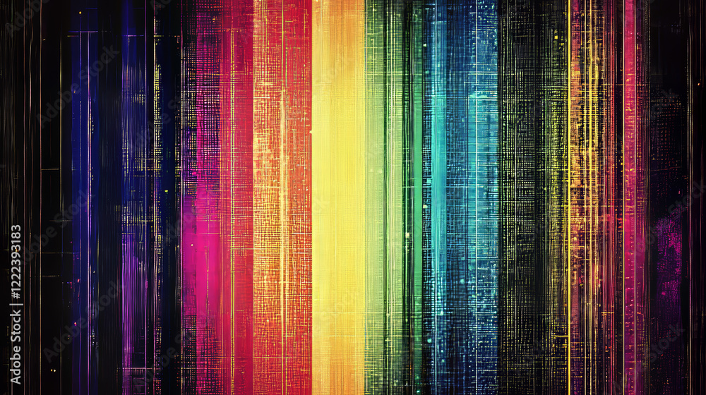 Vhs tv screen pattern with colorful lines and pixel dots on black ...