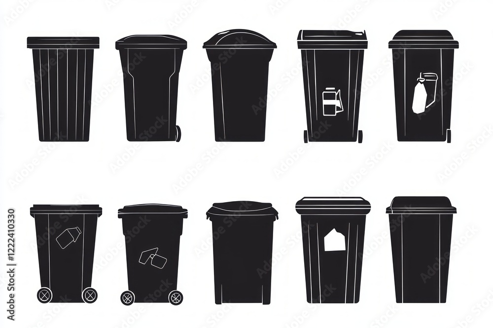 Collection of Various Modern Garbage Bins in Different Angles - A ...