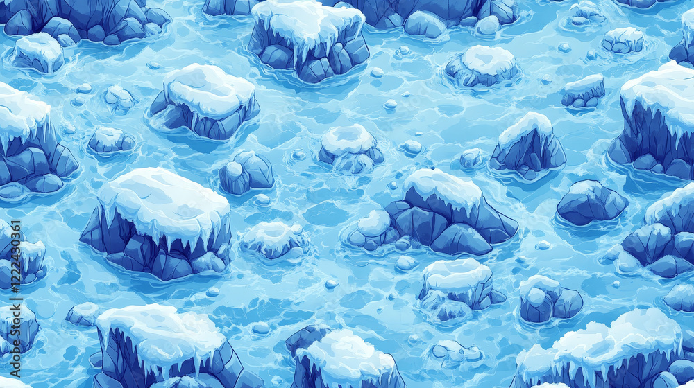 Game textures of ice, snow and water seamless pattern top view. Cartoon ...