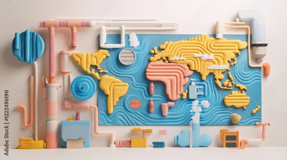 Colorful abstract world map creation using playful materials ...