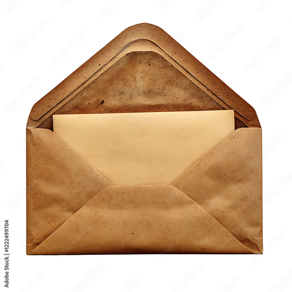 Open brown envelope with an inserted letter visible white empty mock up ...
