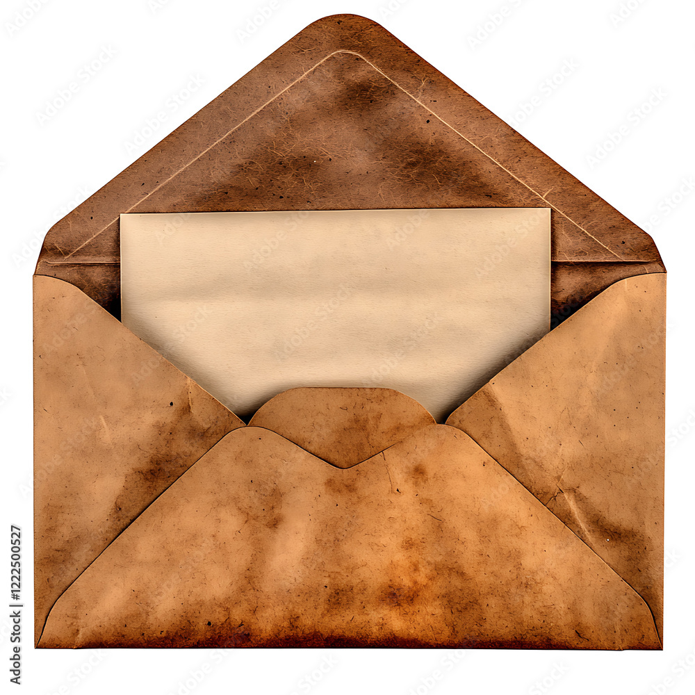 Open brown envelope with an inserted letter visible white empty mock up ...