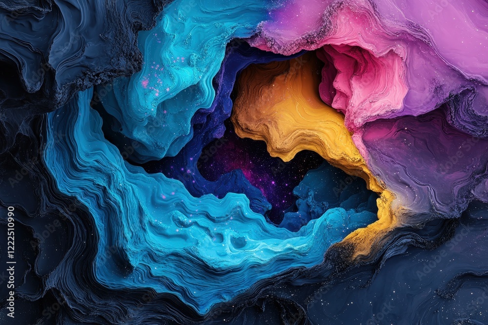 A bold abstract representation of an alien landscape featuring soft ...